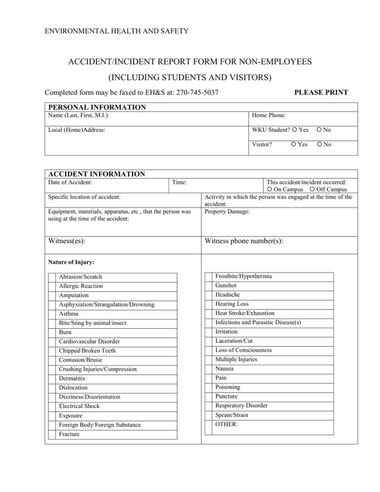 Accident/Incident Report Form for Non-Employees