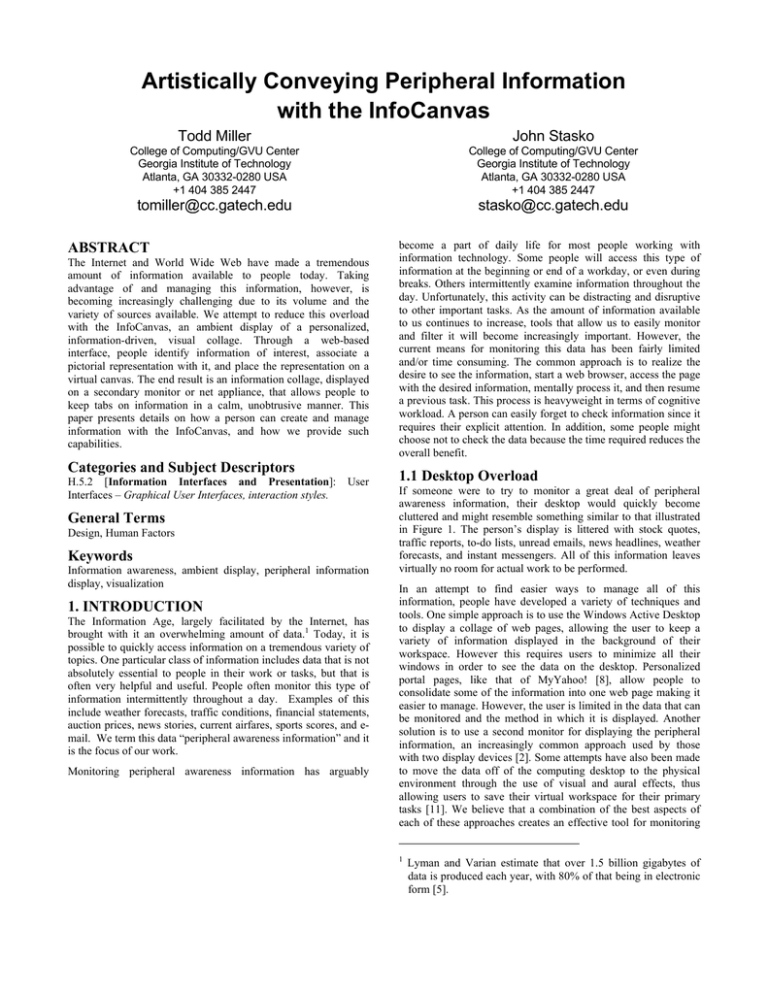 Artistically Conveying Peripheral Information with the InfoCanvas Todd ...