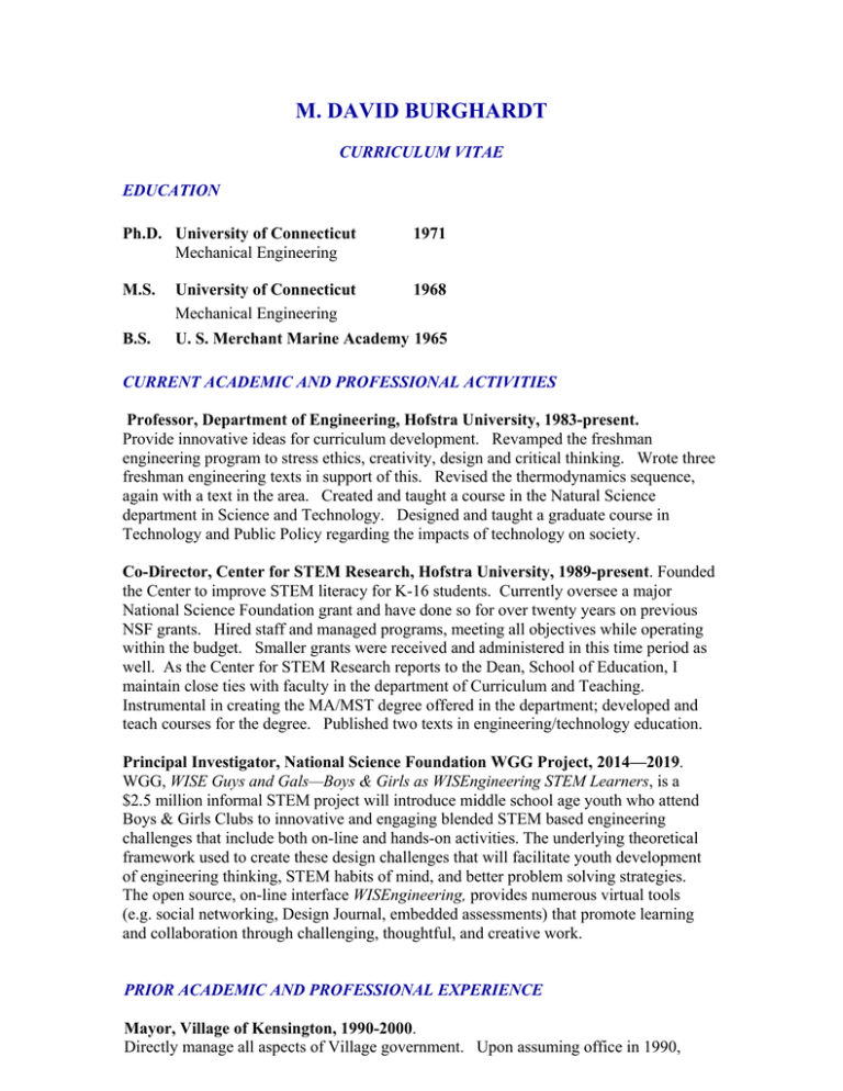 M. David Burghardt - Curriculum Vitae