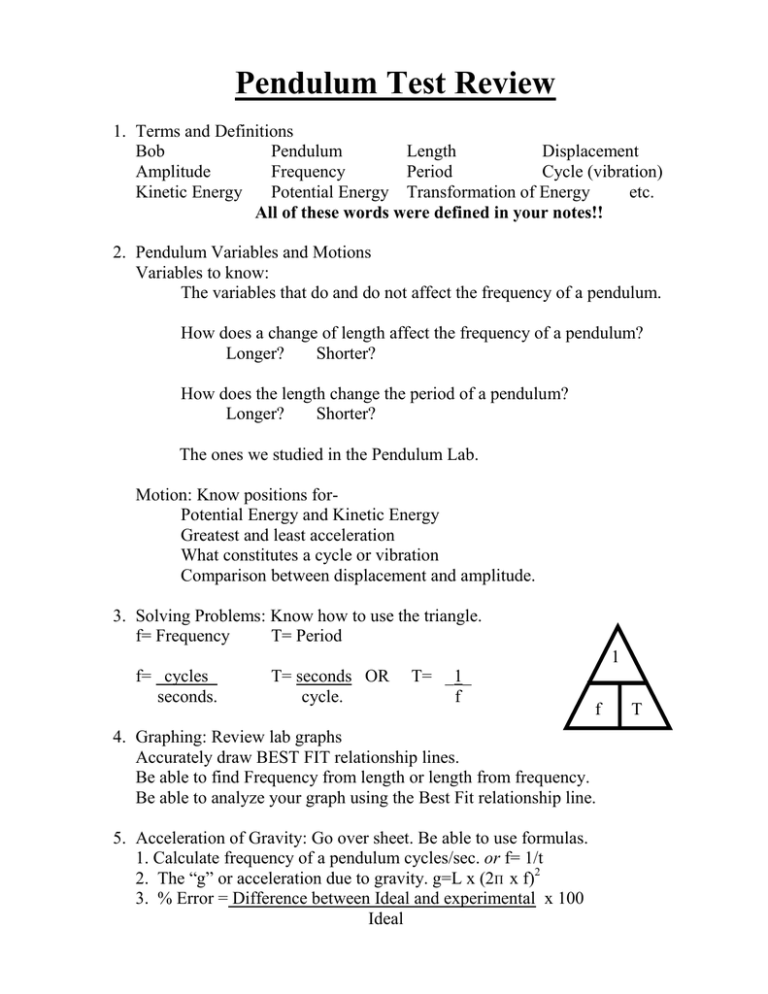 Pendulum Test Review