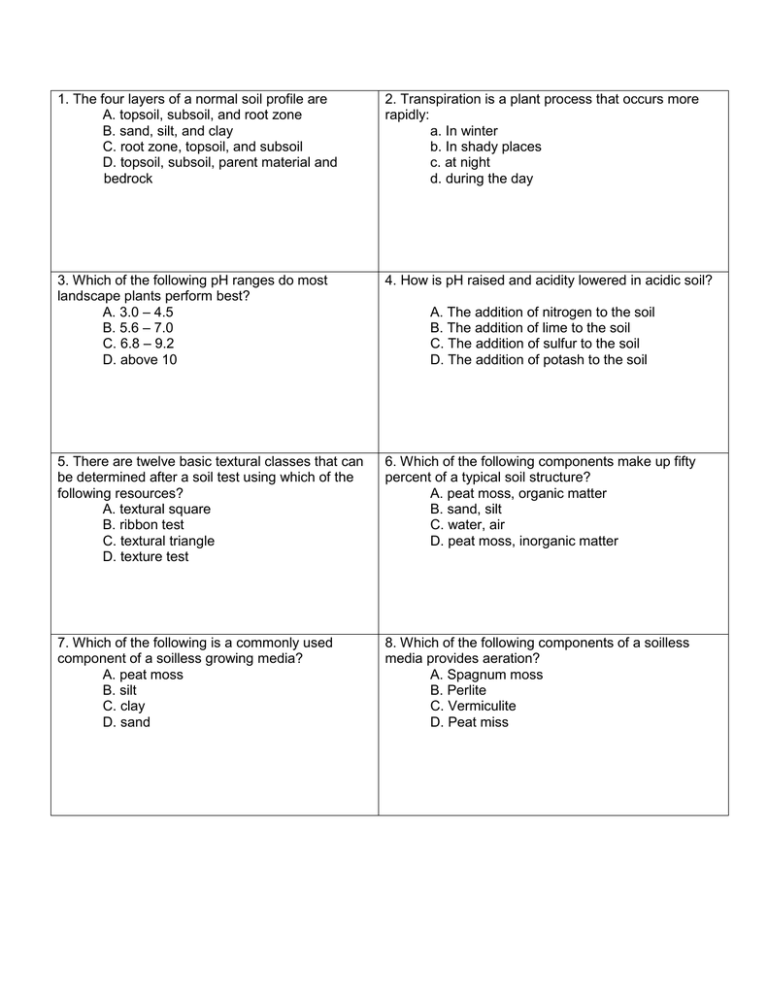 Horticulture & Soil Science Test: Questions & Answers