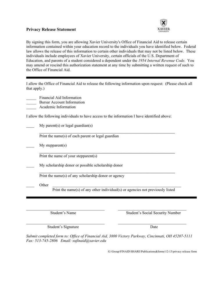 Privacy Release Statement