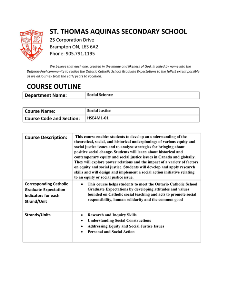 ST. THOMAS AQUINAS SECONDARY SCHOOL 25 Corporation Drive Brampton ON ...