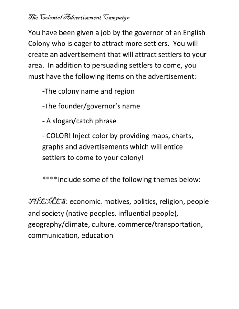 The Colonial Advertisement Campaign