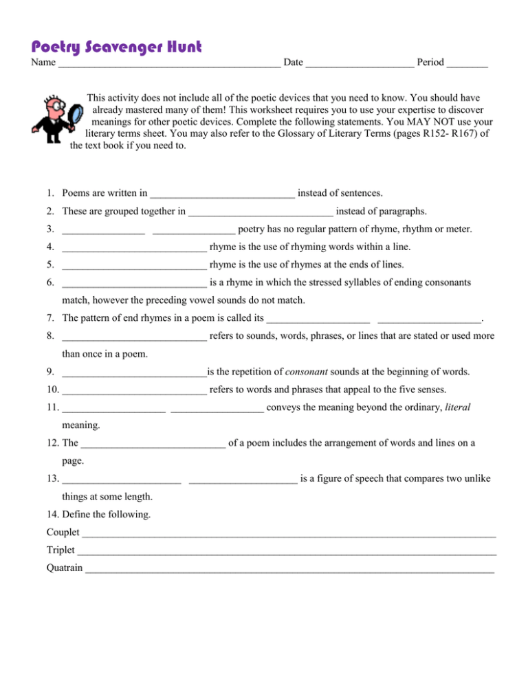 Poetry Scavenger Hunt Worksheet