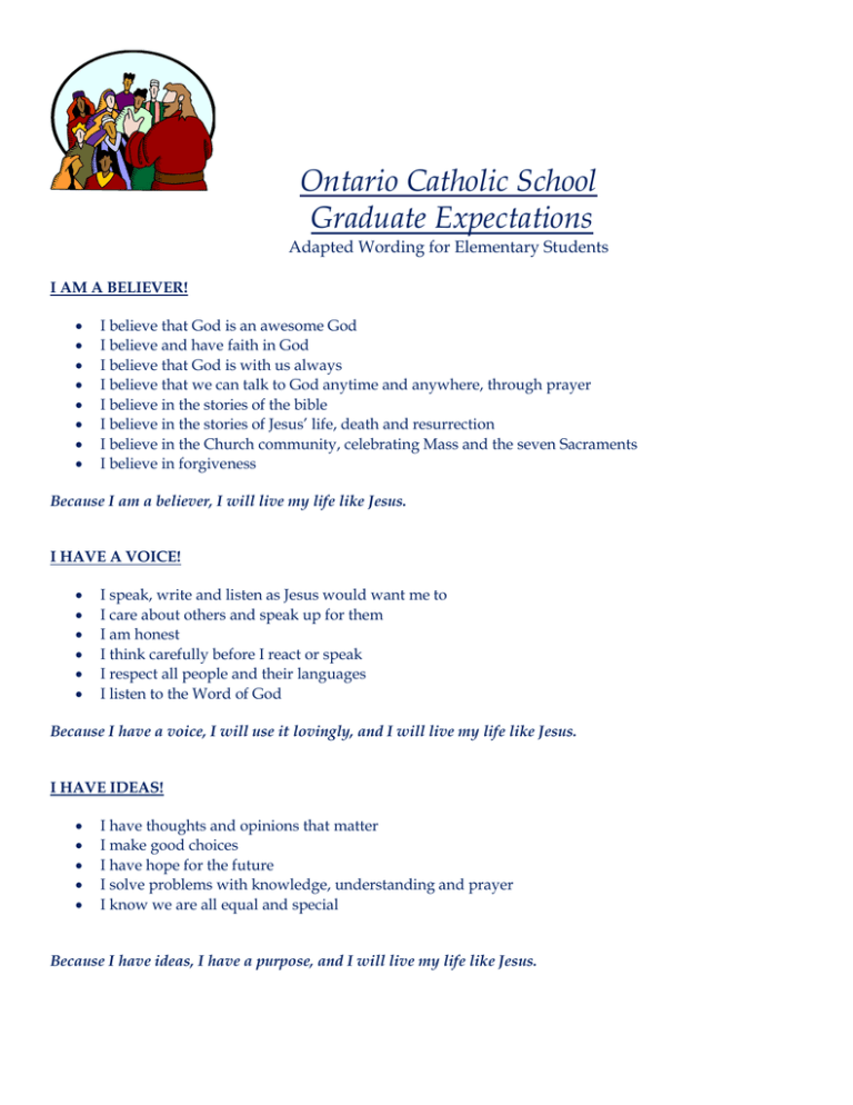Ontario Catholic School Graduate Expectations Adapted Wording for ...