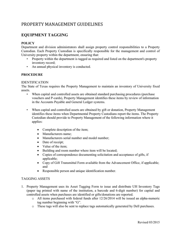 University Property Management: Equipment Tagging Guidelines