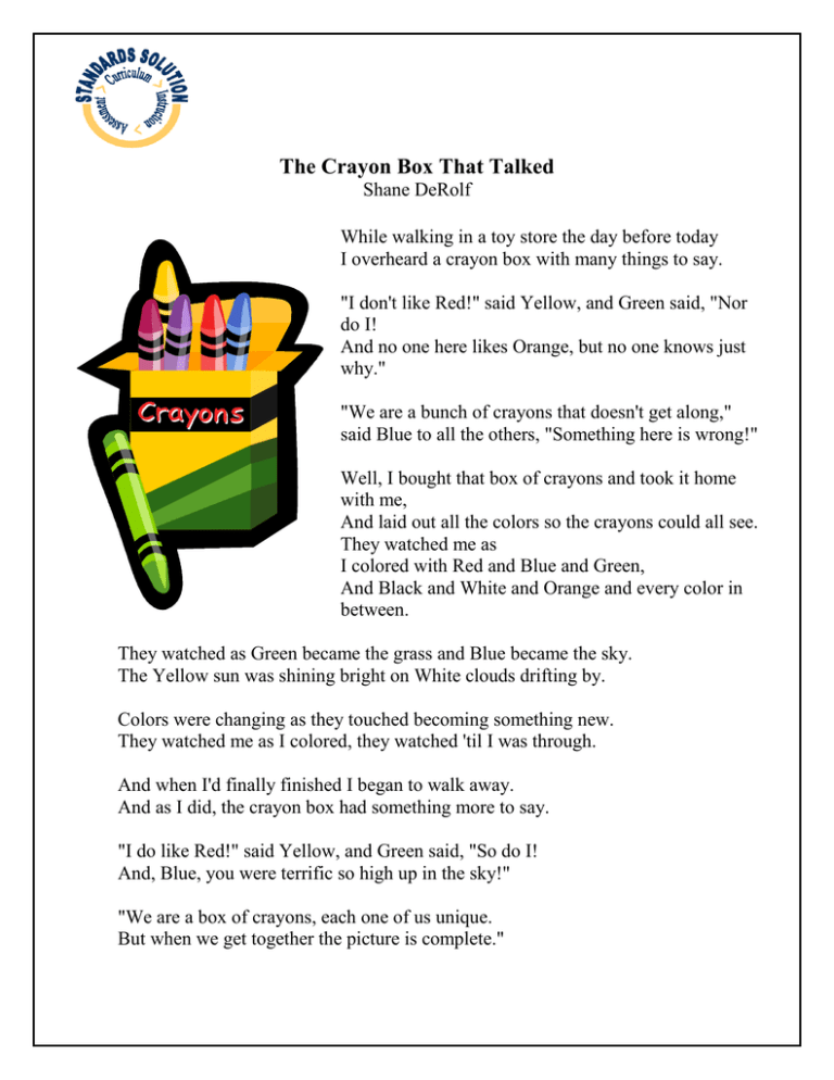 Crayon Box Poem: Talking Objects Writing Prompt