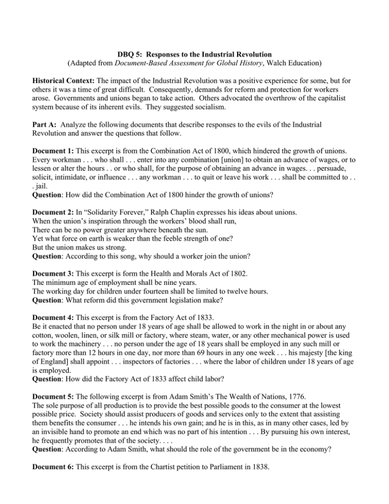 Industrial Revolution DBQ: Responses & Reforms