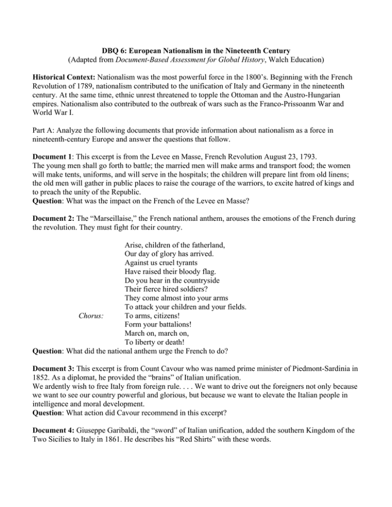 European Nationalism DBQ: 19th Century History