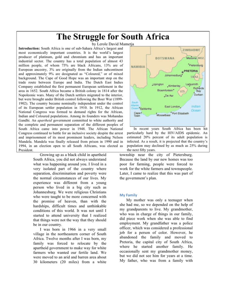 The Struggle for South Africa: Apartheid & Personal Experience