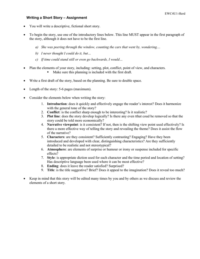 Assignment Writing a Short Story