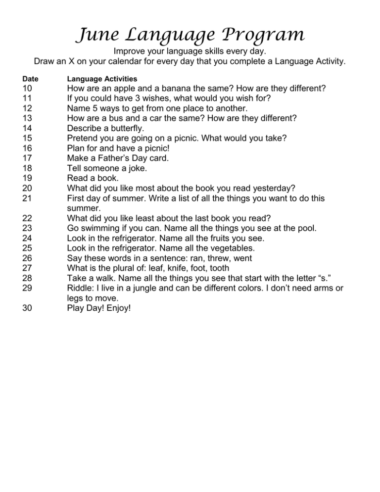 June Language Program