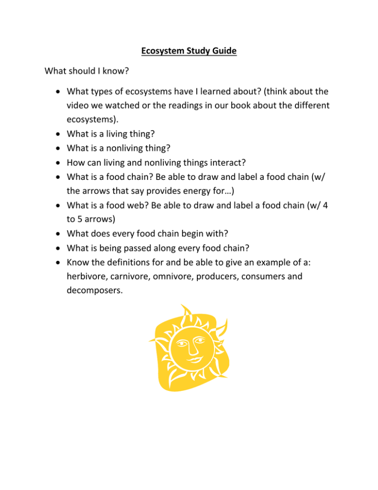 Ecosystem Study Guide What should I know?