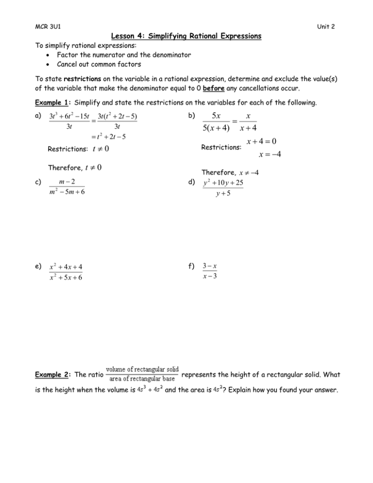 Simplifying Rational Expressions: Lesson & Examples