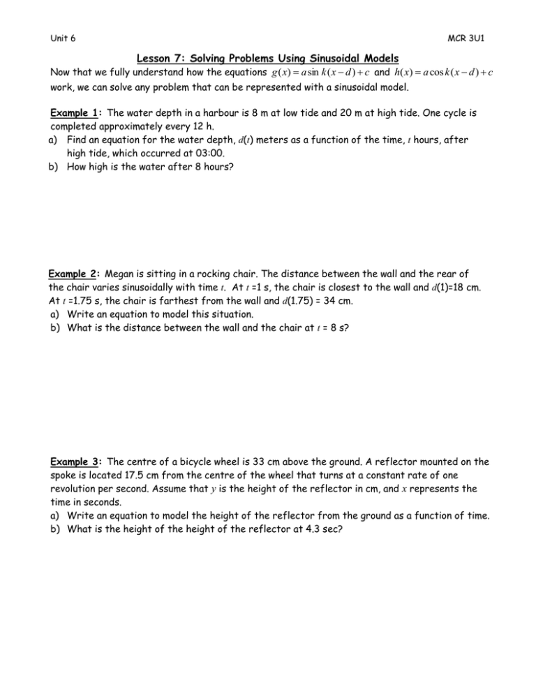 Sinusoidal Models: Solving Problems in Trigonometry