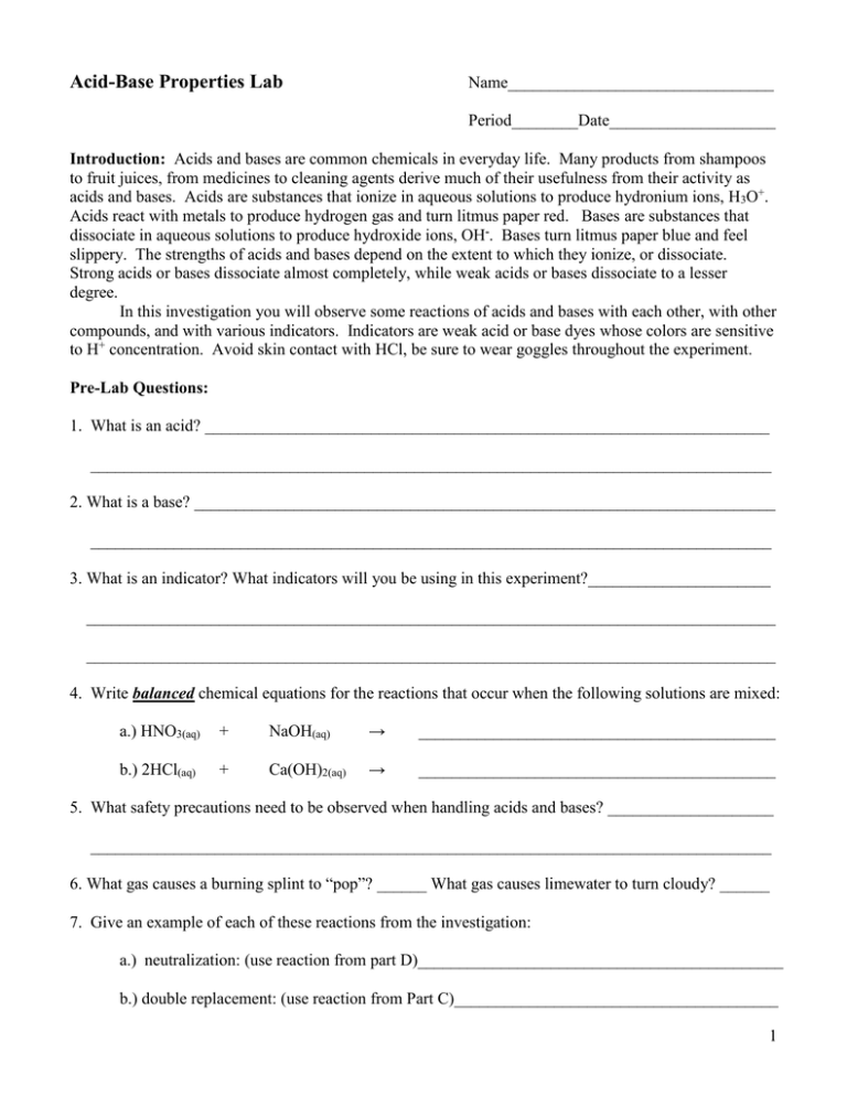 Acid-Base Properties Lab