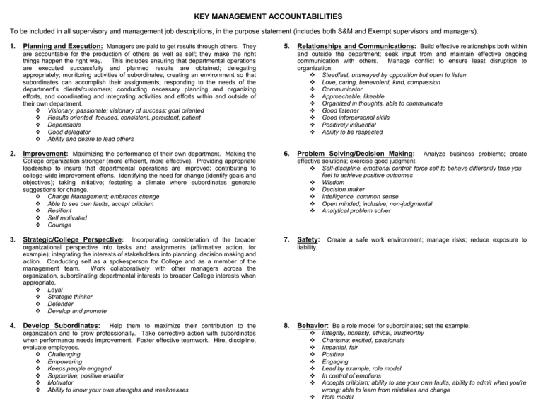 Key Management Accountabilities: Job Description Guide