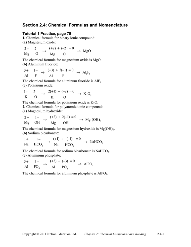 Chemical Formulas & Nomenclature Practice
