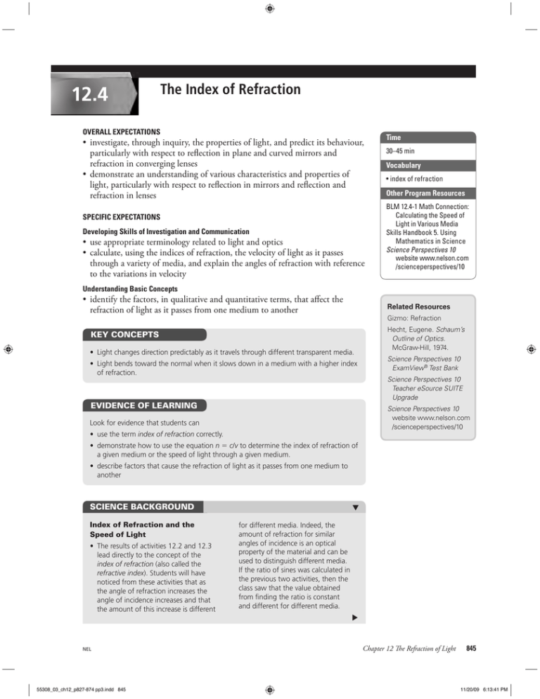 Index of Refraction: Optics Textbook Excerpt