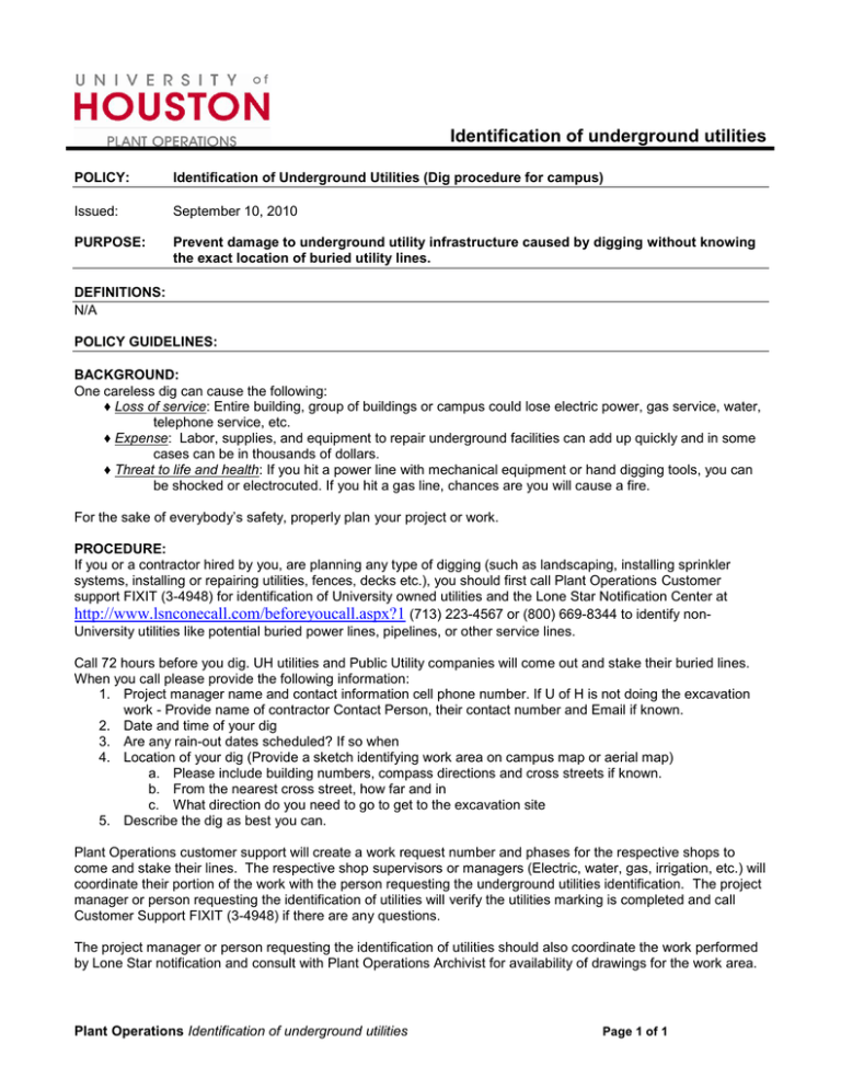 Identification of underground utilities