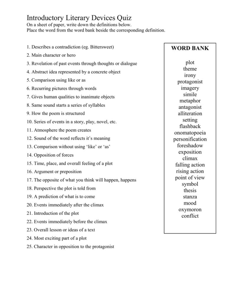 Literary Devices Quiz: Definitions & Terms