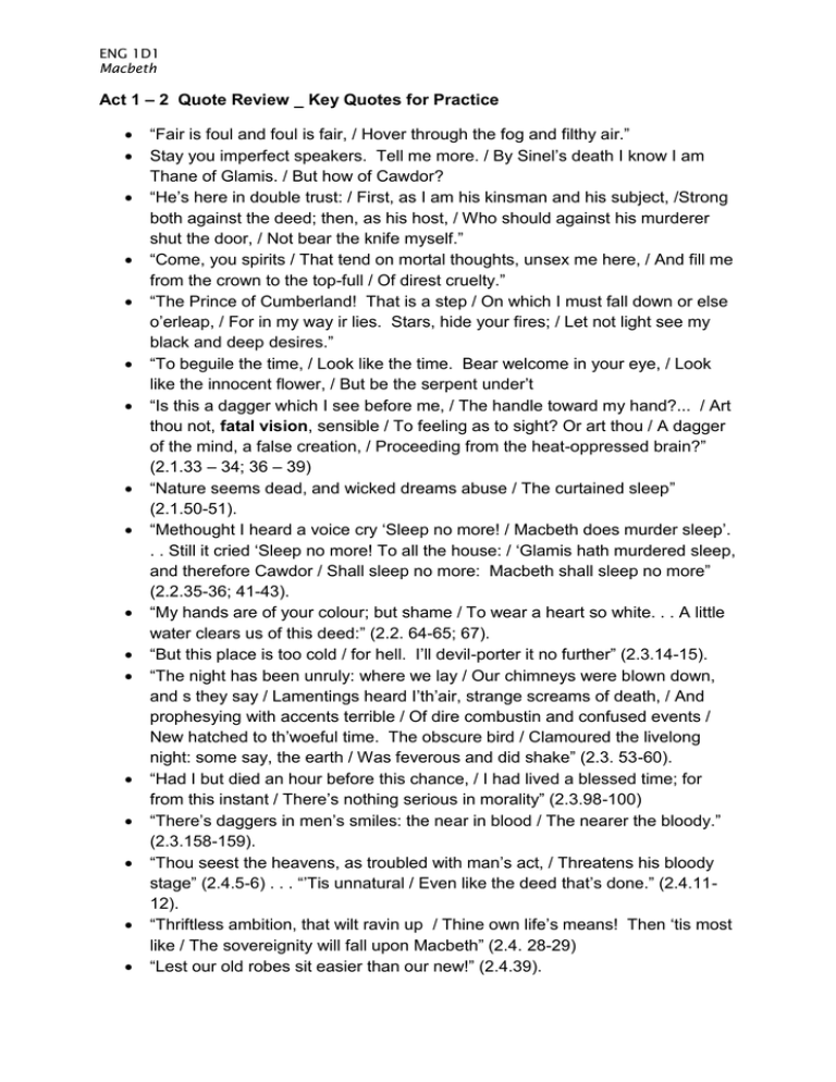 Macbeth Act 1-2: Key Quotes Study Guide