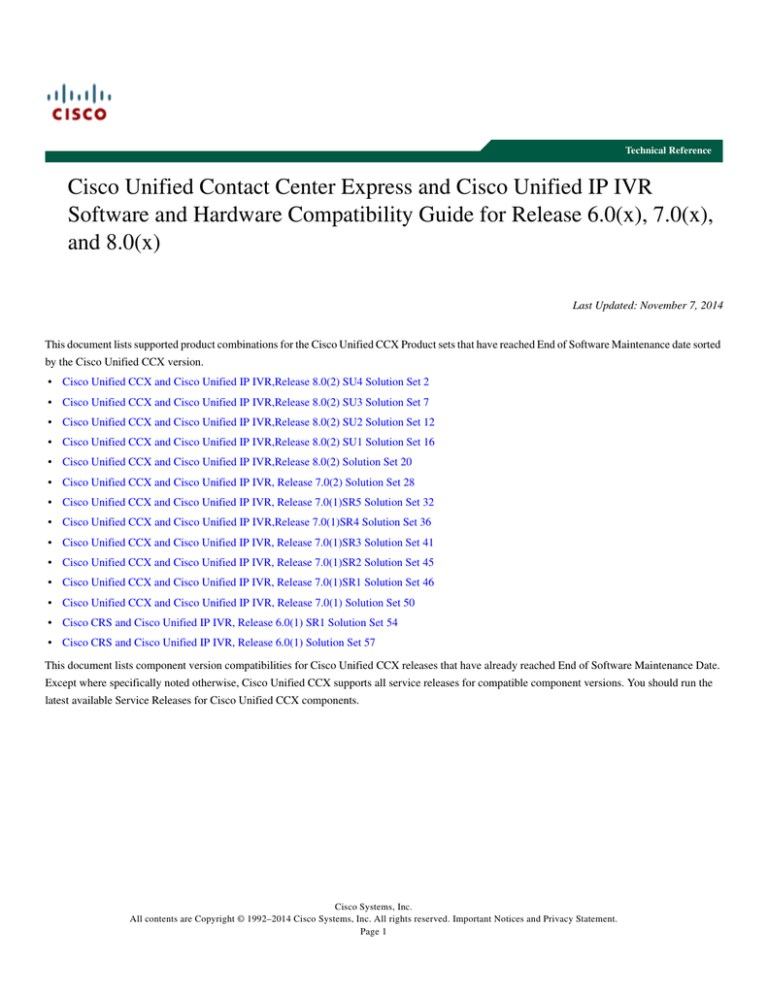 Cisco Unified CCX/IP IVR Compatibility Guide
