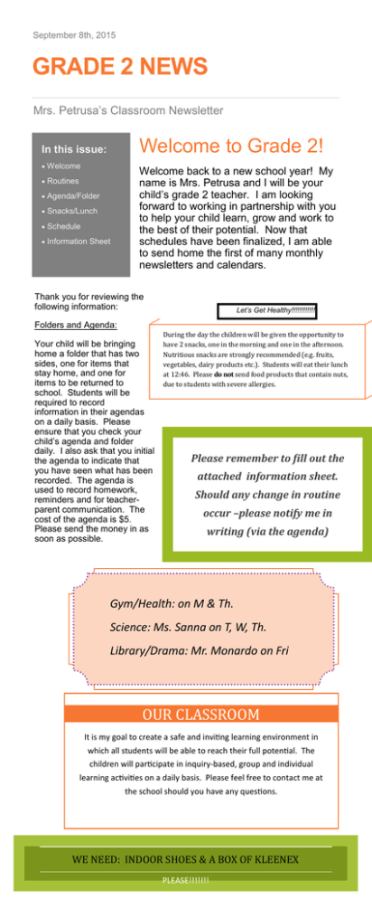 GRADE 2 NEWS Welcome to Grade 2!
