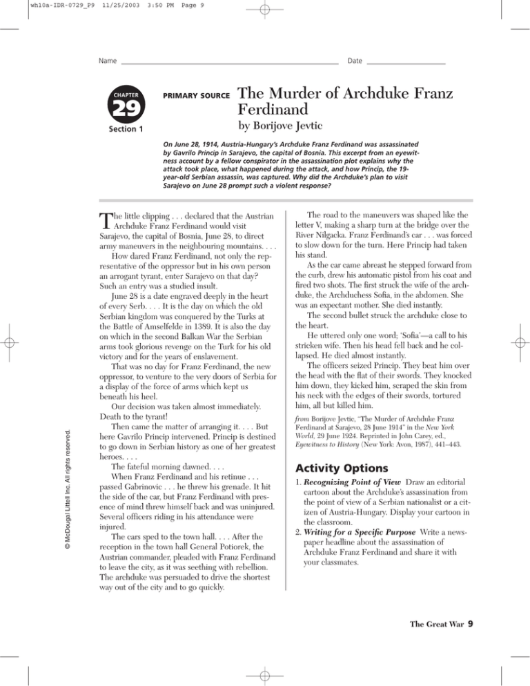 The Murder of Archduke Franz Ferdinand by Borijove Jevtic