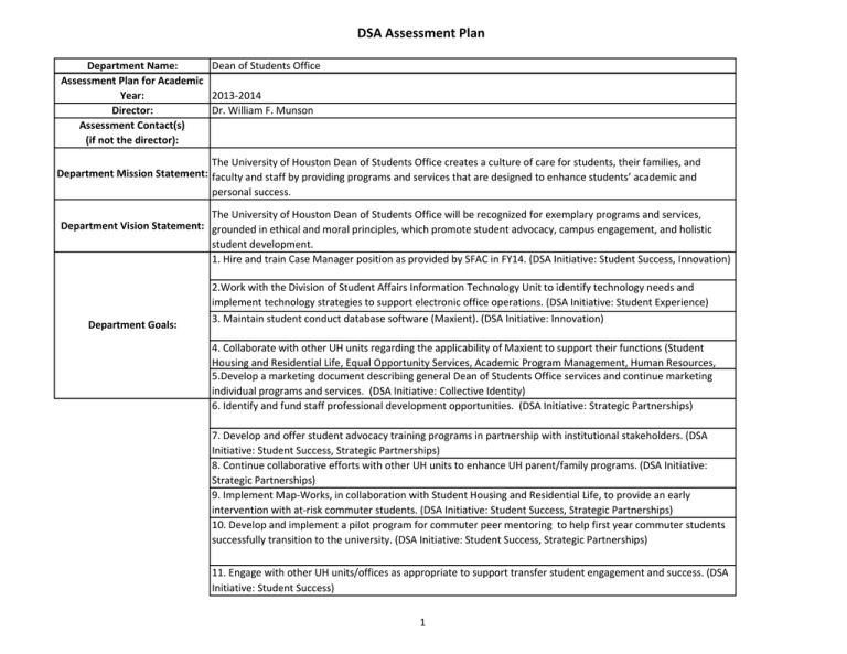 DSA Assessment Plan