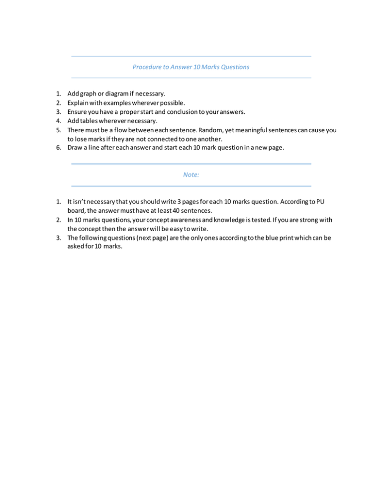 Procedure to Answer 10 Marks Questions