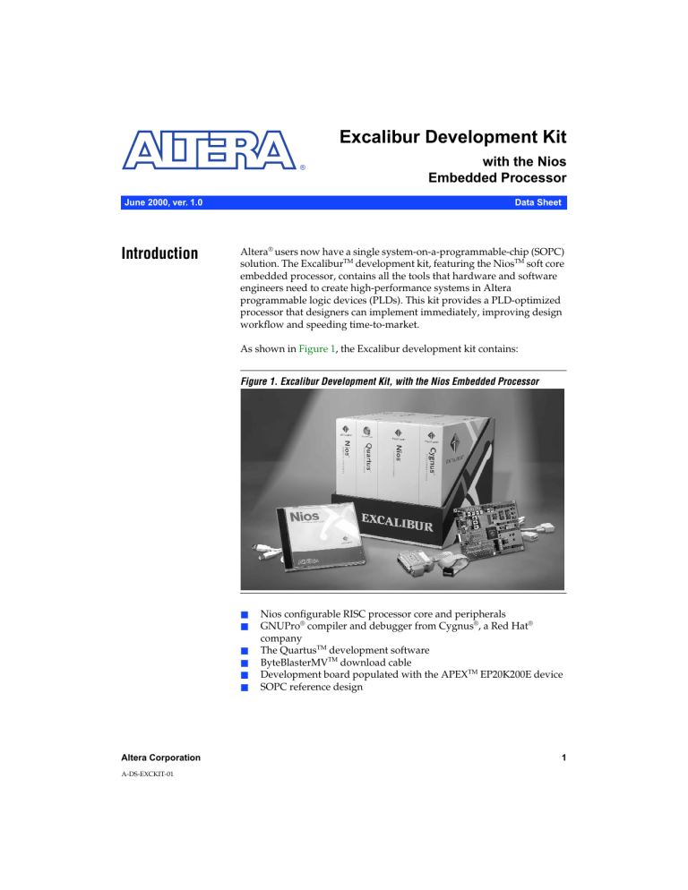 Excalibur Development Kit Introduction with the Nios