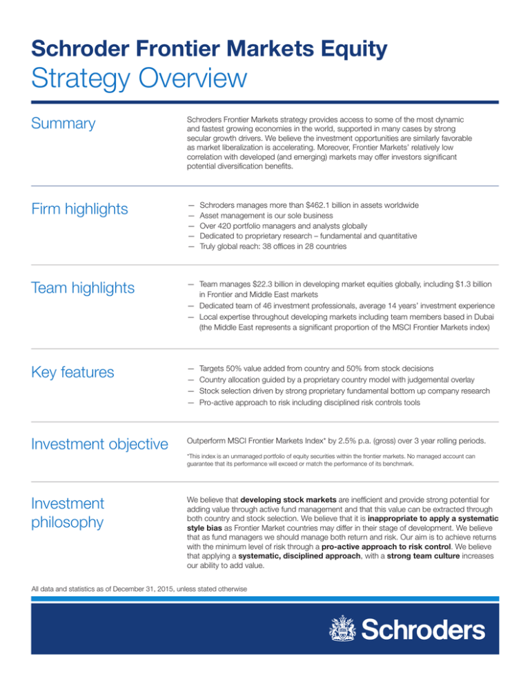 Schroder Frontier Markets Equity Strategy Overview