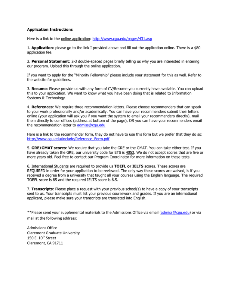 Application Instructions : Application