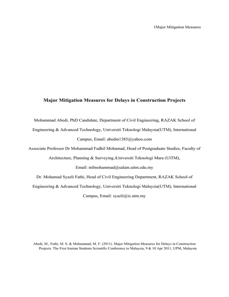 Construction Project Delays: Mitigation Measures