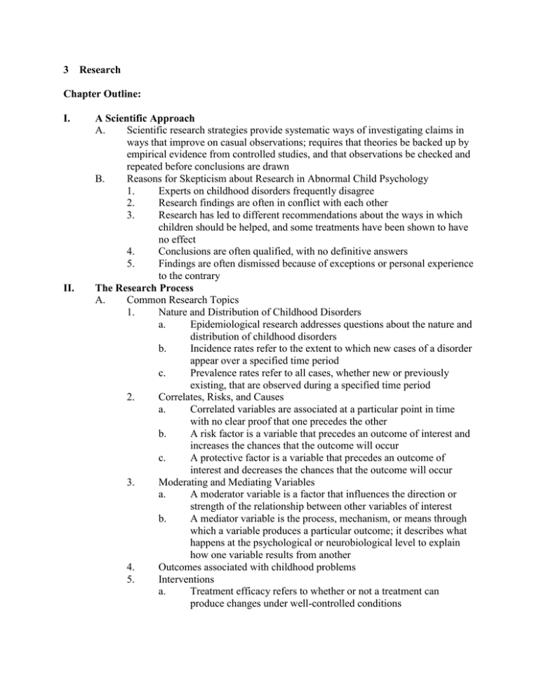 3 Research Chapter Outline: I.