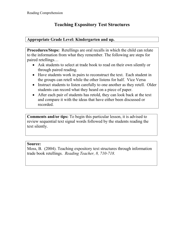 Teaching Expository Test Structures