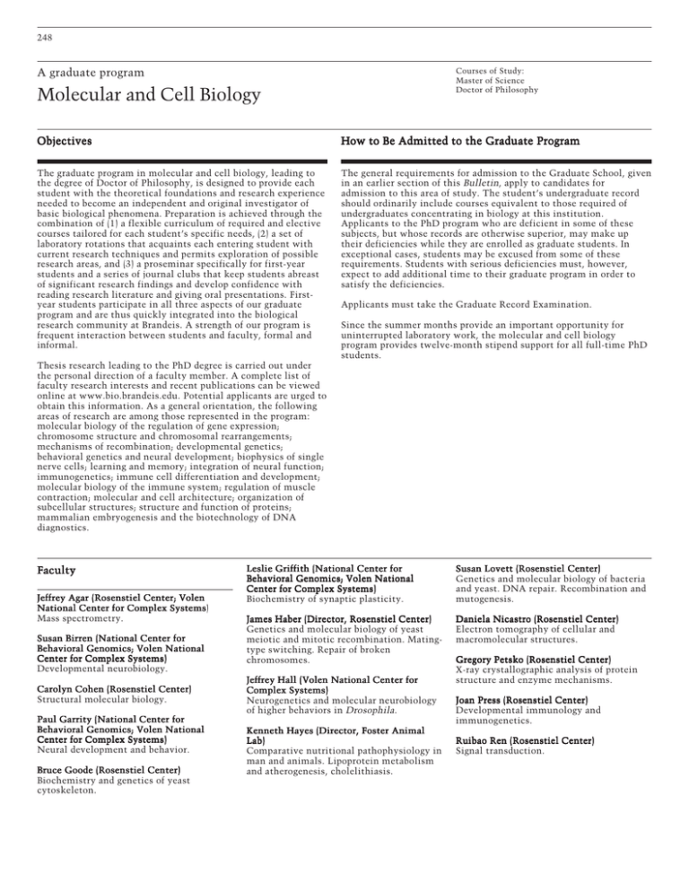 Molecular and Cell Biology A graduate program