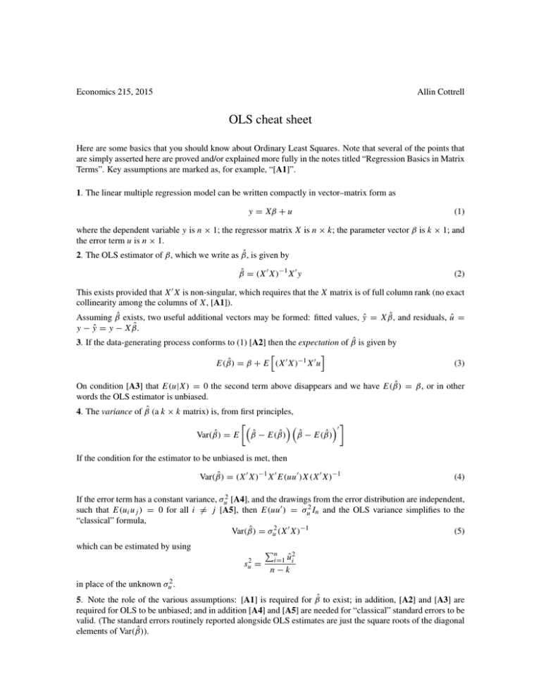 OLS Cheat Sheet: Regression Basics in Economics