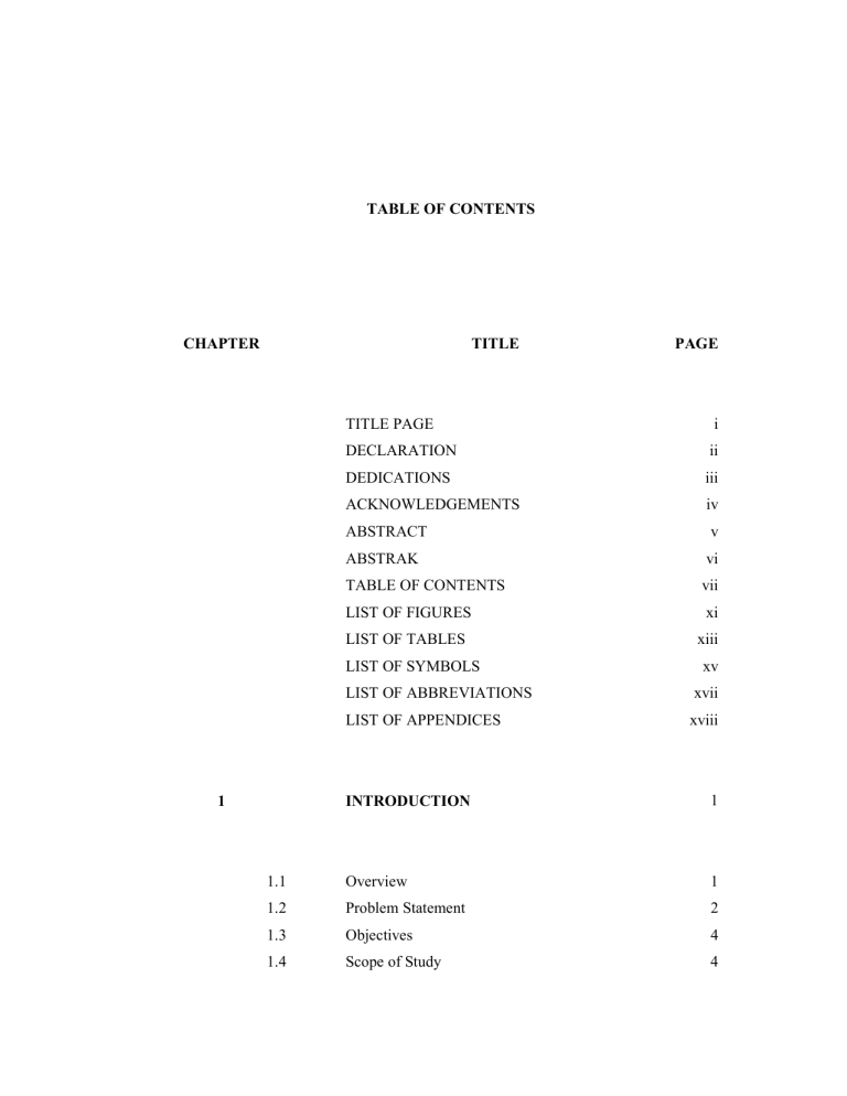 TABLE OF CONTENTS PAGE CHAPTER