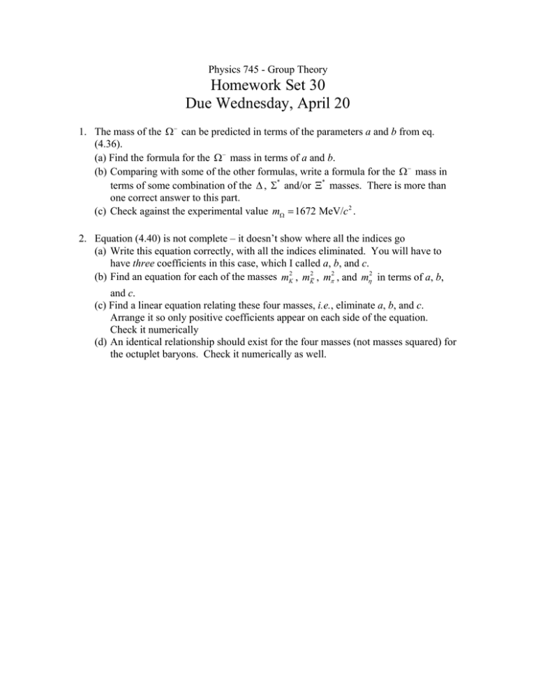 Homework Set 30 Due Wednesday, April 20