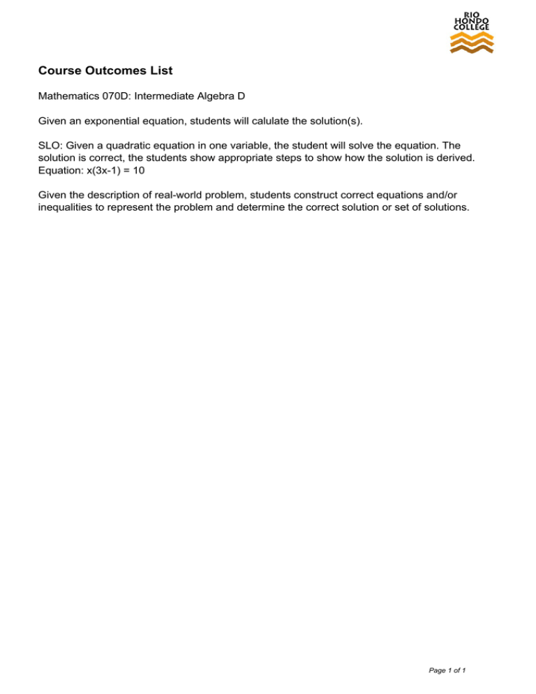 Course Outcomes List