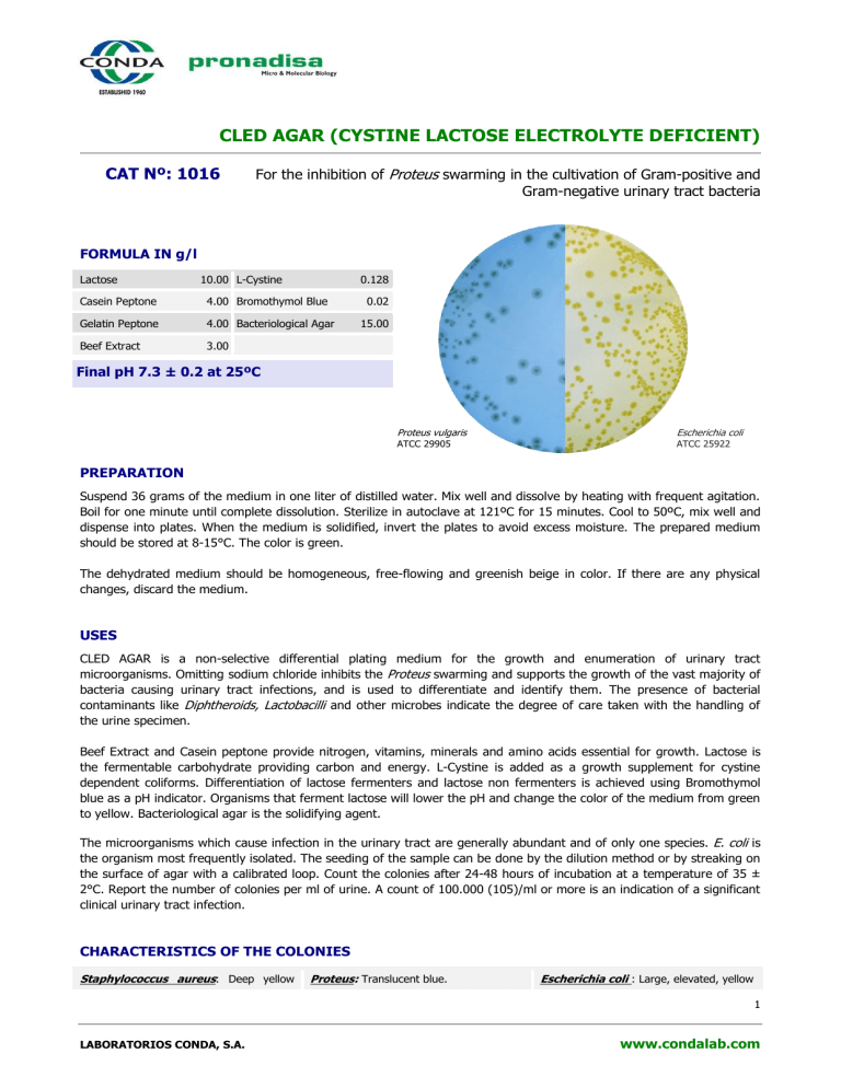 CLED Agar: Culture Medium for Urinary Tract Bacteria
