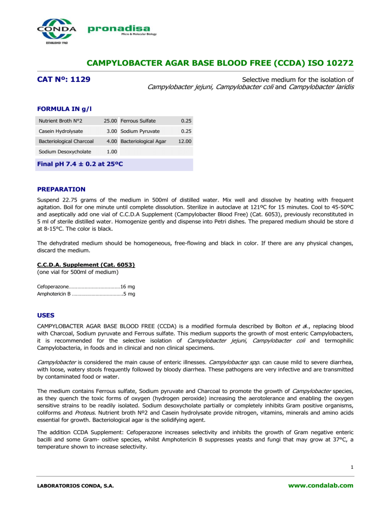 CCDA Agar Base: Campylobacter Isolation, ISO 10272