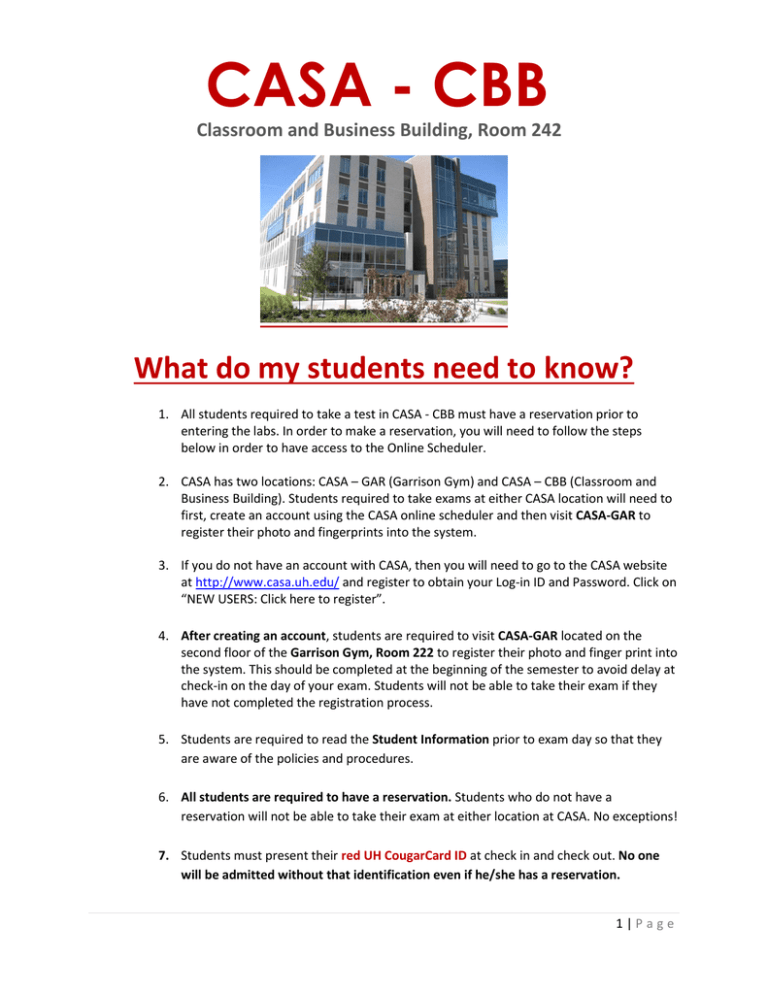 CASA Exam Rules & Procedures - University of Houston