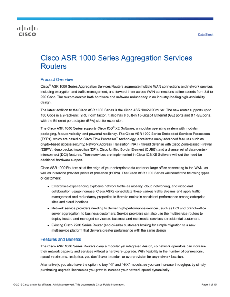 Cisco Asr 1000 Series Aggregation Services Routers Product Overview
