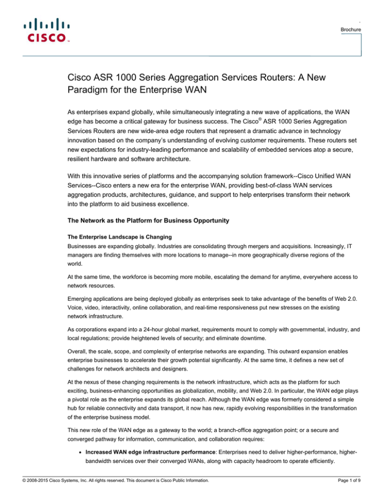 Cisco ASR 1000 Series Aggregation Services Routers: A New