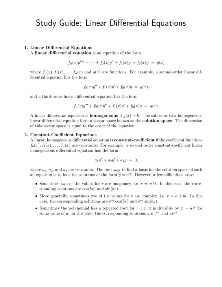 Linear Differential Equations Study Guide