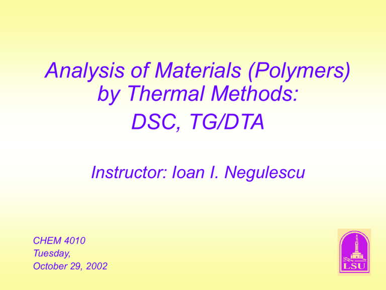 Polymer Thermal Analysis: DSC, TG/DTA Methods